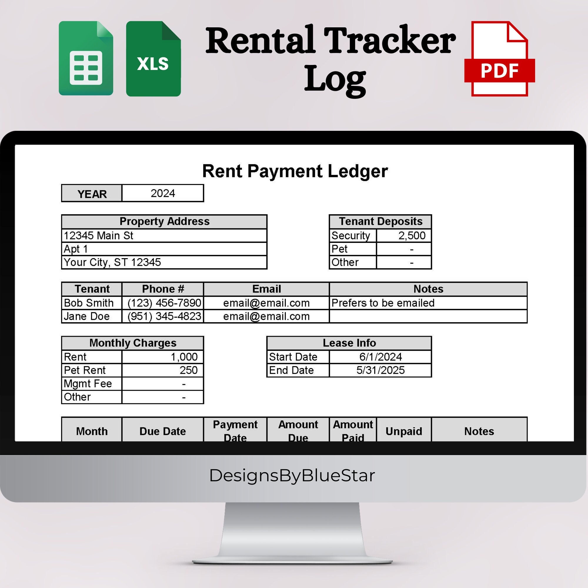 Rent Payment Tracker | Rental Payment Ledger | Monthly Rent Payment Log ...