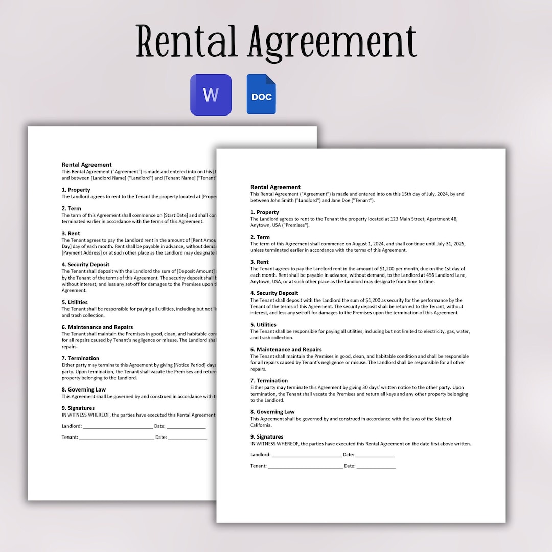 Simple Rental Agreement Template | Residential Lease | Printable Lease ...