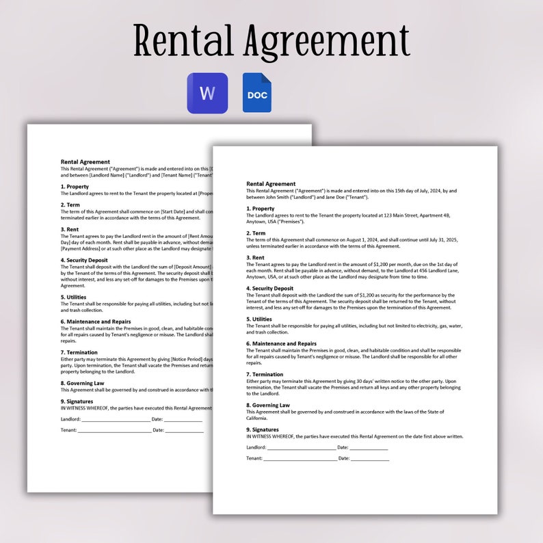 Simple Rental Agreement Template | Printable Rental Forms | Basic Lease ...