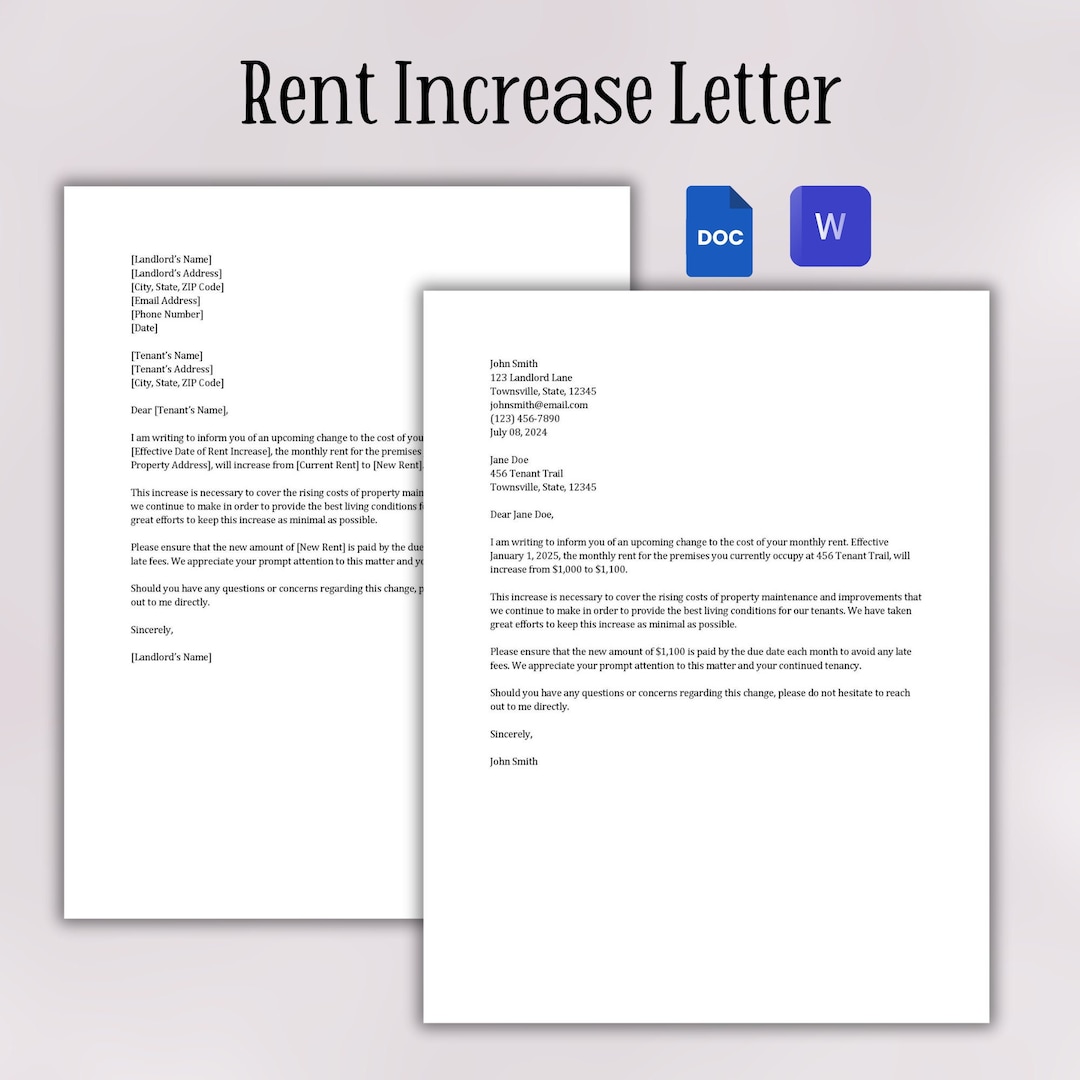 Rent Increase Letter Template | Rent Increase Notice | Tentant Rental ...