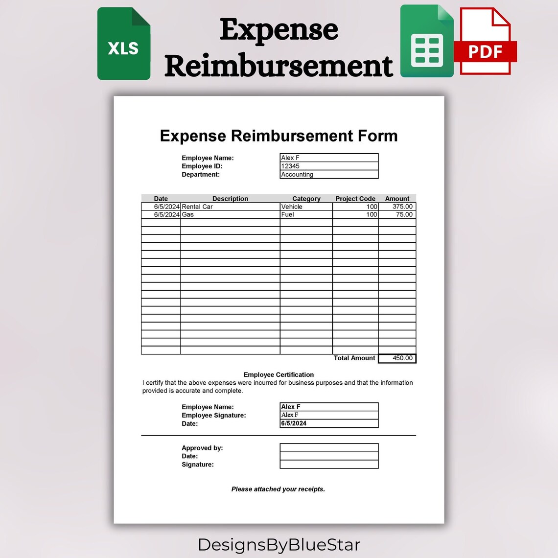 Printable Expense Report Form | Editable Employee Reimbursement ...