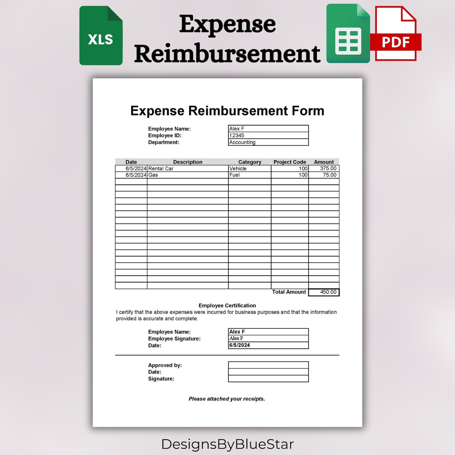 Printable Expense Report Form | Editable Employee Reimbursement ...