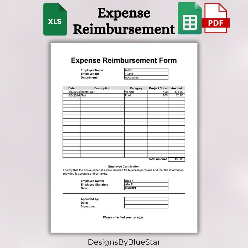 Printable Expense Report Form | Editable Employee Reimbursement ...