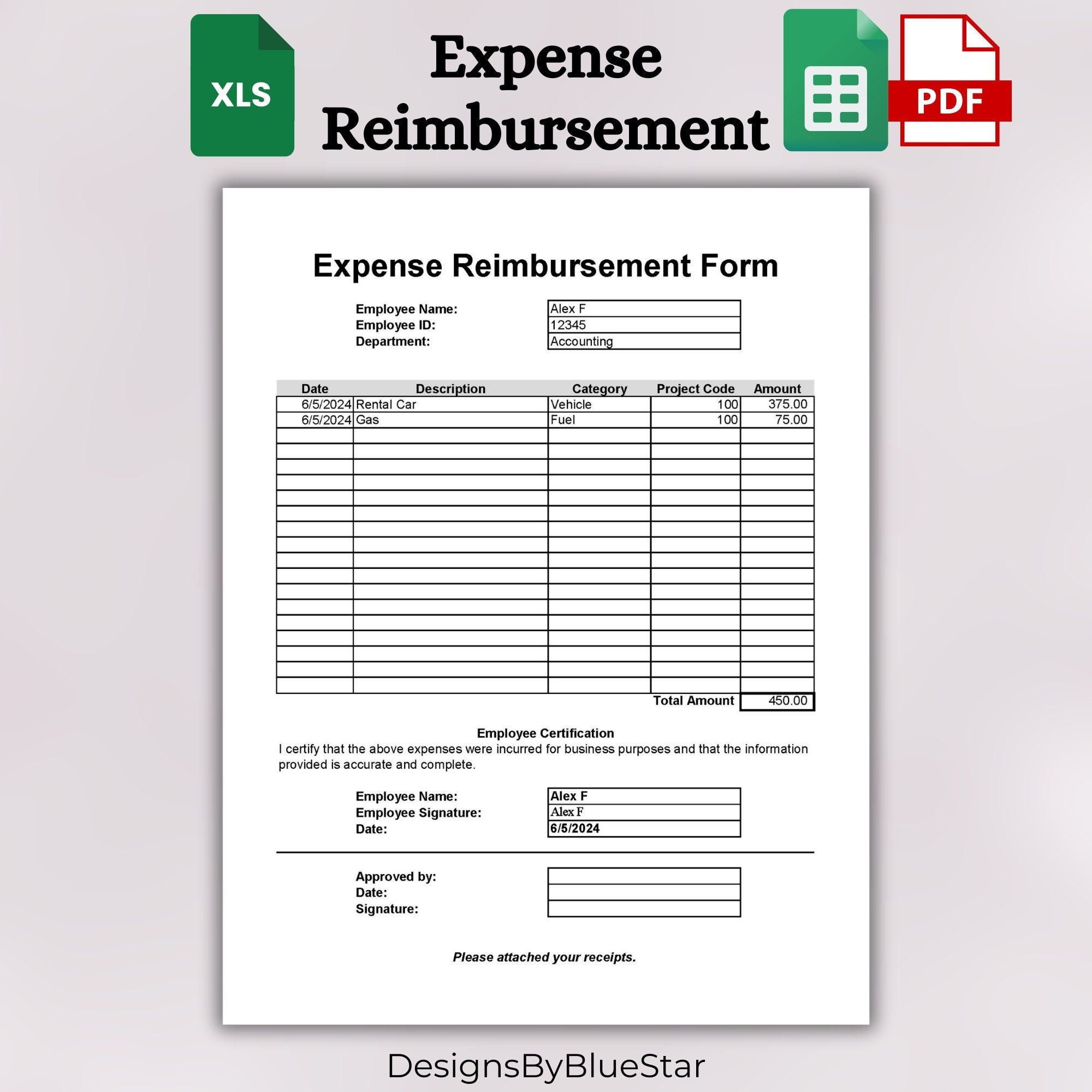 Printable Expense Report Form | Editable Employee Reimbursement ...
