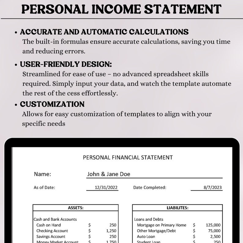 Personal Income Statement | Excel Personal Finance | Financial Planner ...