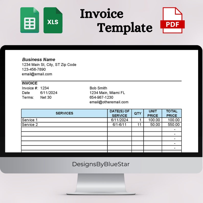Editable Invoice Template Custom Order Invoice Form Excel Invoice ...