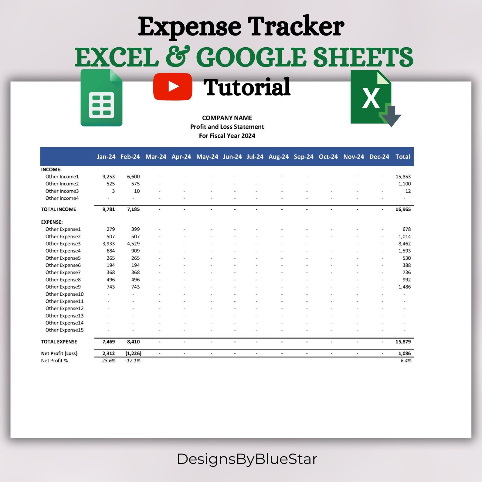 Expense Tracker Excel Profit and Loss Template Income and Expense ...