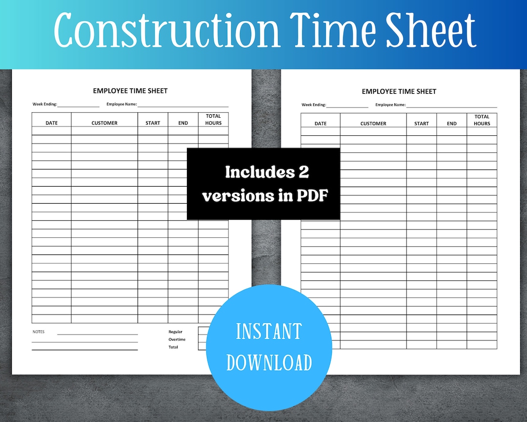 Construction Time Sheet Construction Timesheet Small Business Time ...