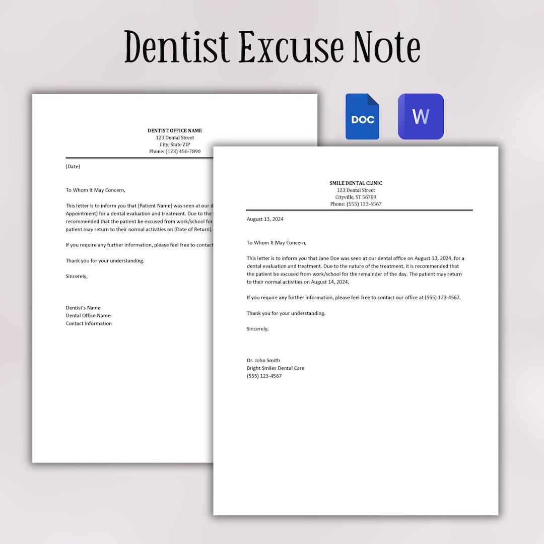 Editable Dentist Excuse Note Orthodontic Medical Excuse Note Template ...