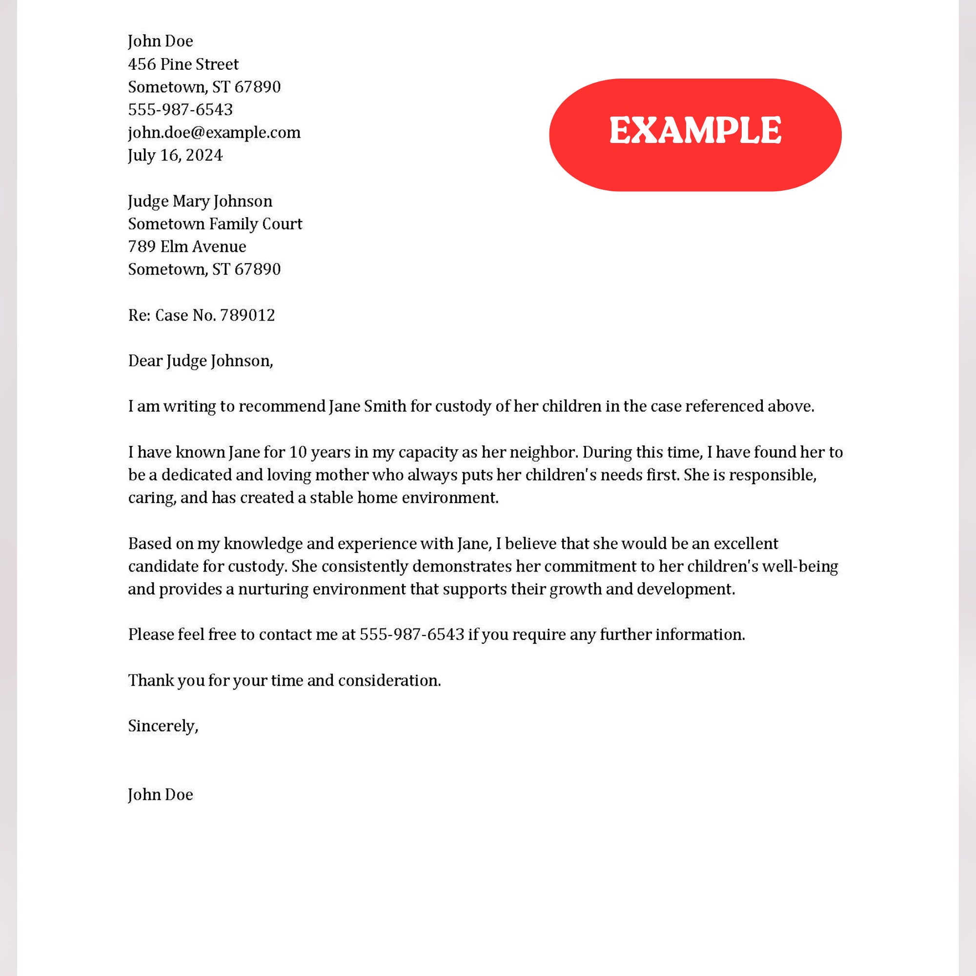 Character Reference Letter | Court Character Letter | Character ...
