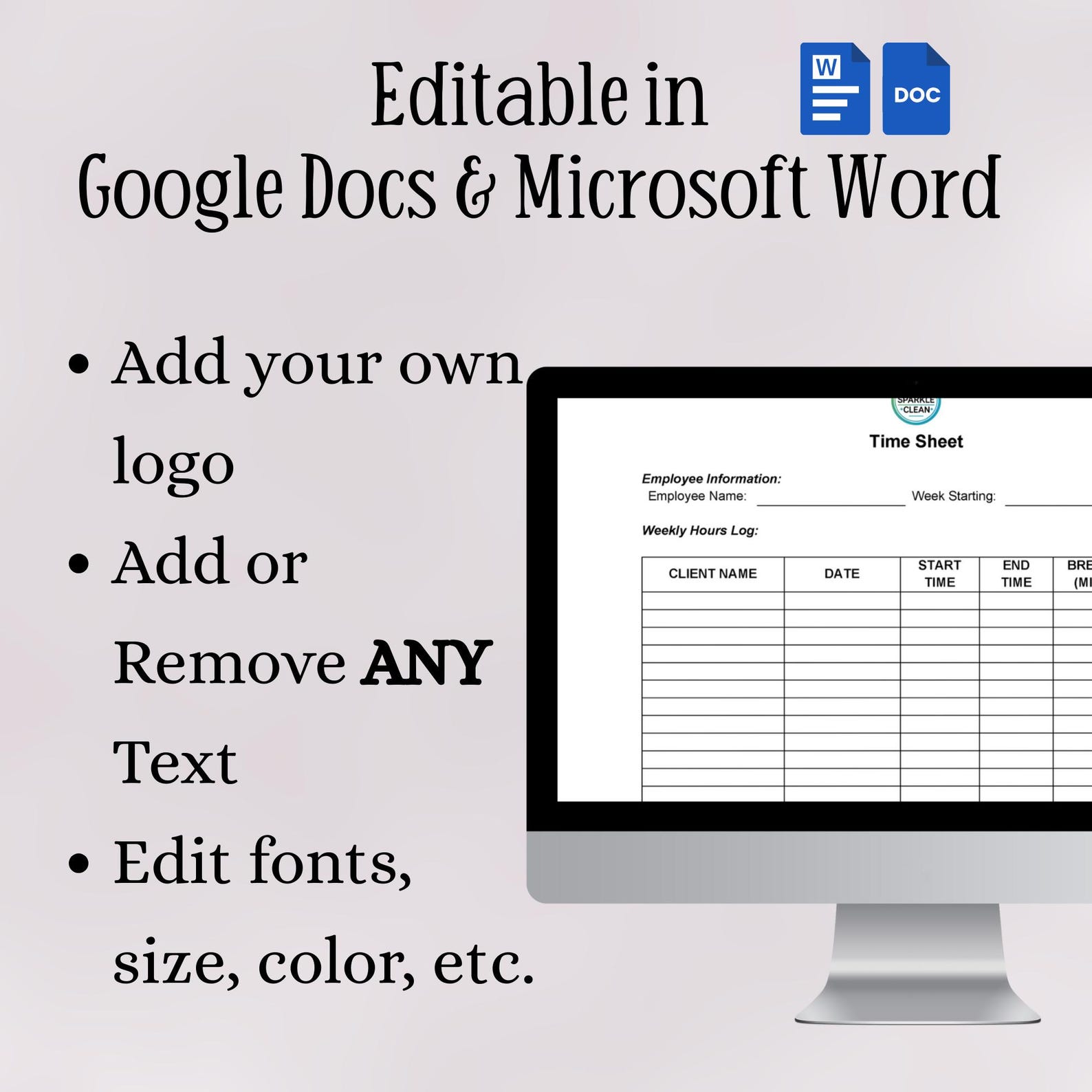 Cleaning Service Time Sheet | Cleaning Business Weekly Timesheet ...