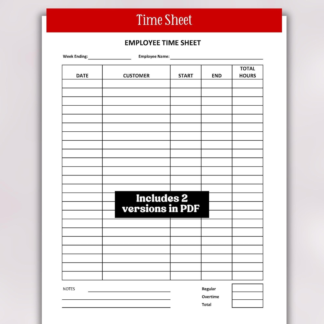 Printable Employee Time Sheet | Simple Time Sheet | Employee Hours ...
