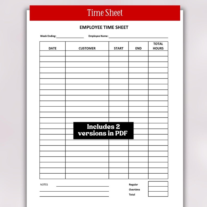 Printable Employee Time Sheet | Simple Time Sheet | Employee Hours ...