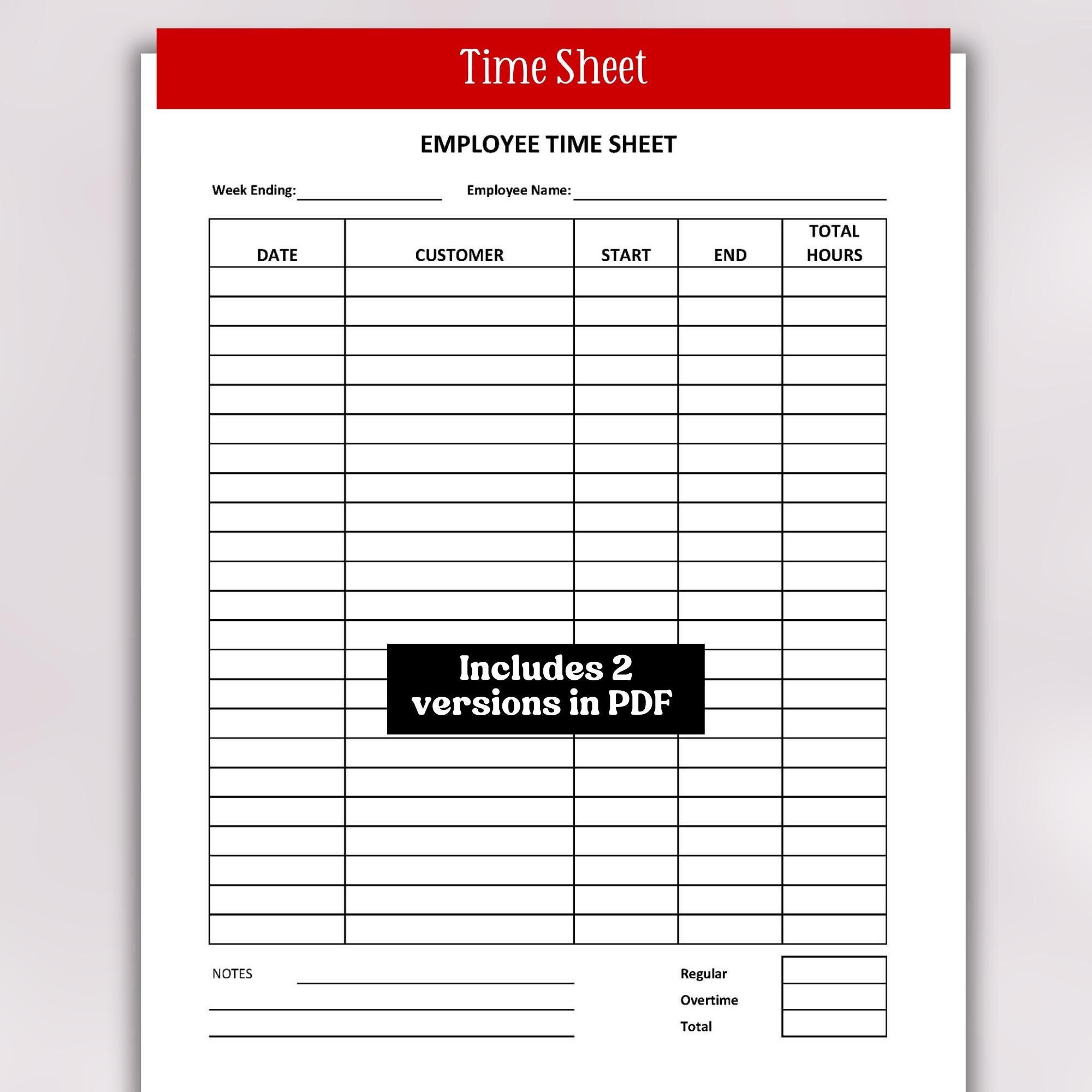 Printable Employee Time Sheet | Simple Time Sheet | Employee Hours ...