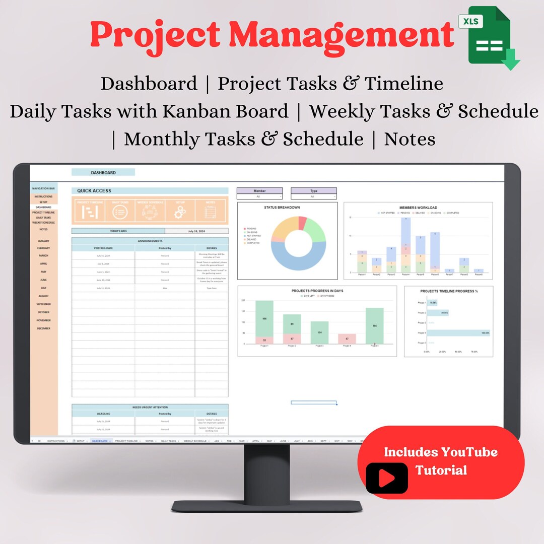 Project Management Template With Kanban Board | Project Planner ...