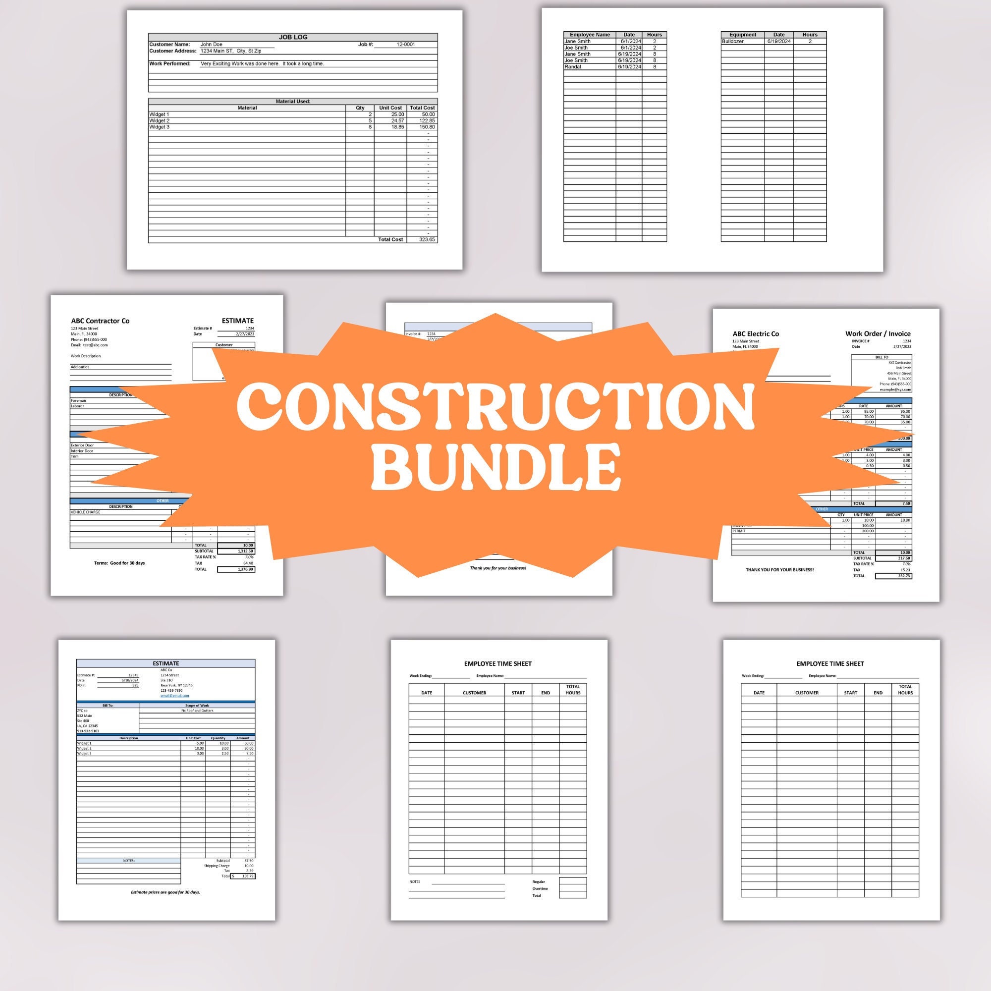Construction Specification Sheet