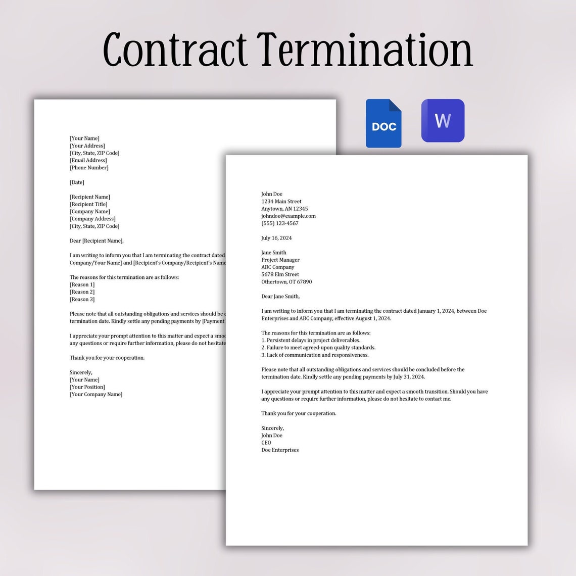 Contract Termination Letter Template | Cancellation Letter | Contract ...