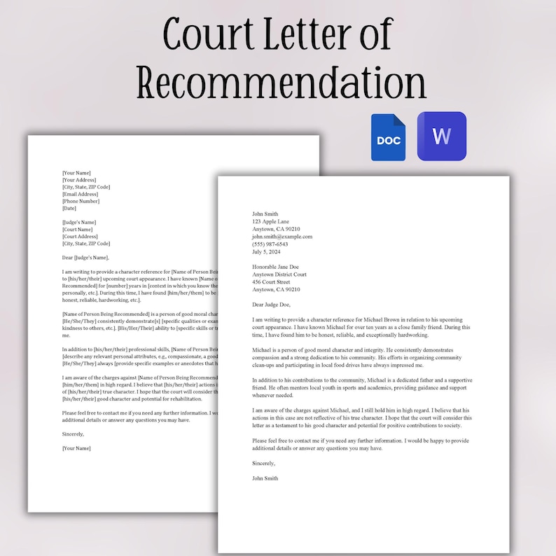Character Reference Letter | Court Character Letter | Character ...