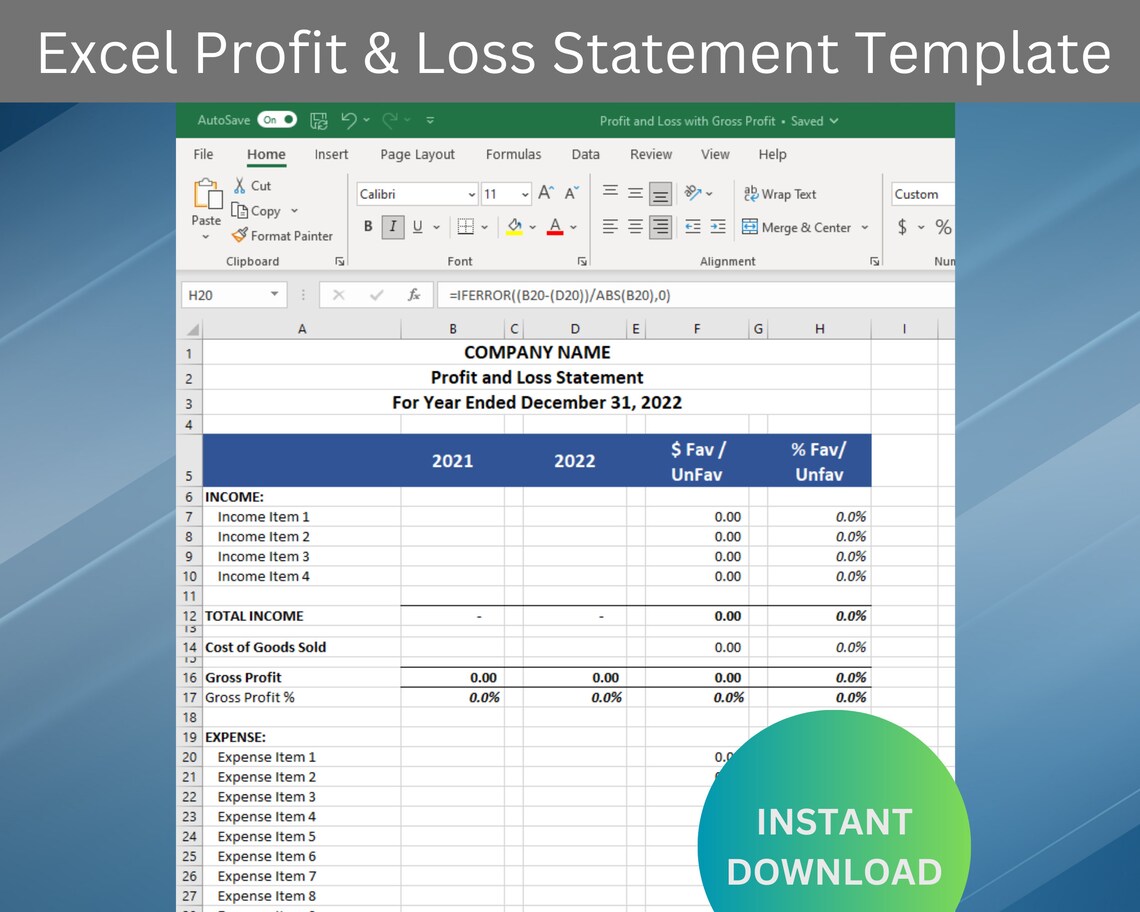 Profit and Loss Statement Template With Gross Profit Excel Template ...