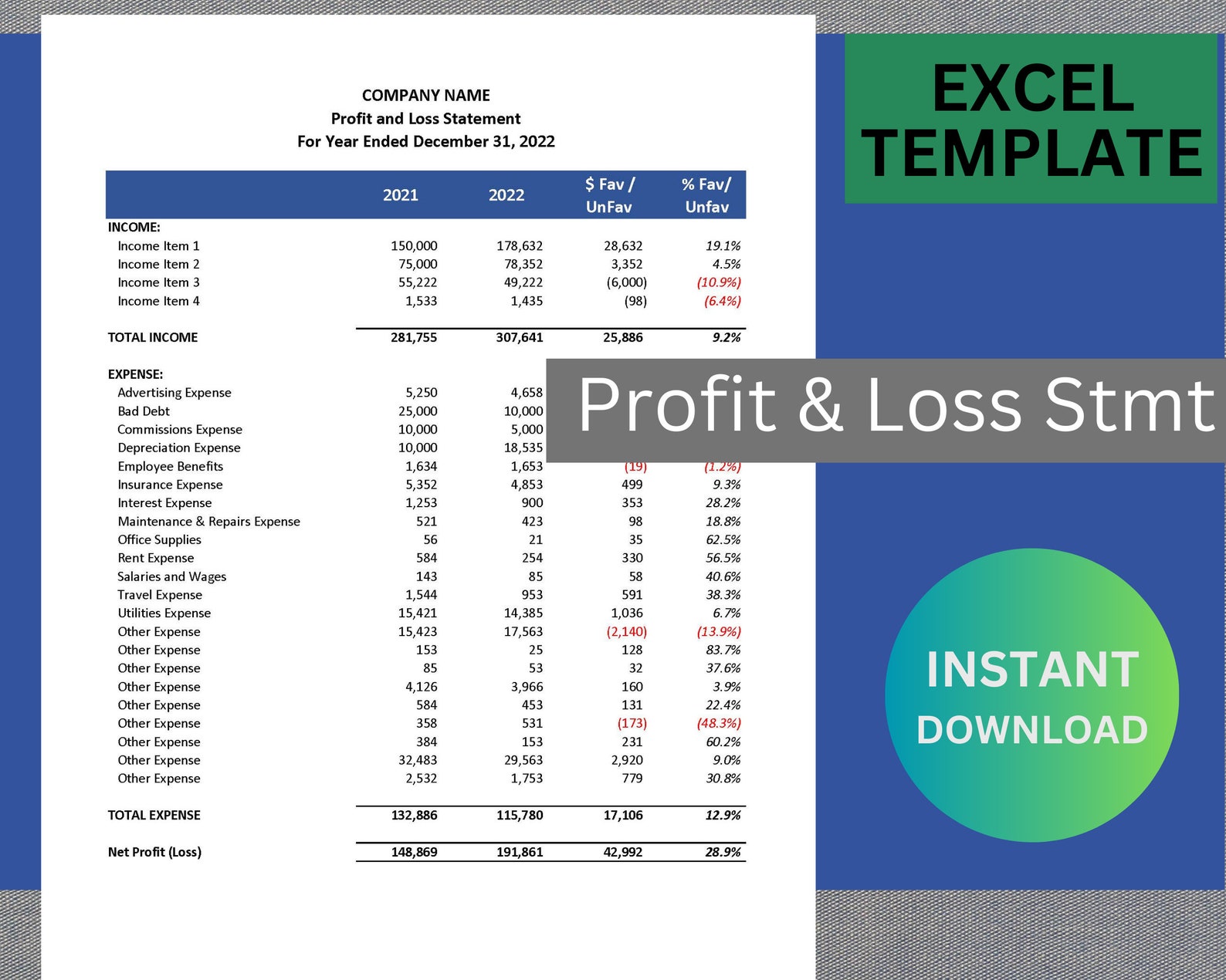Excel Financial Statement Template With Profit & Loss Statement ...