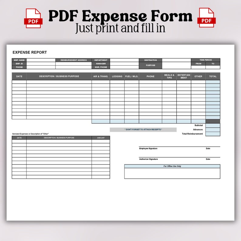 Editable Excel Spreadsheet Employee Reimbursement Form HR Template ...