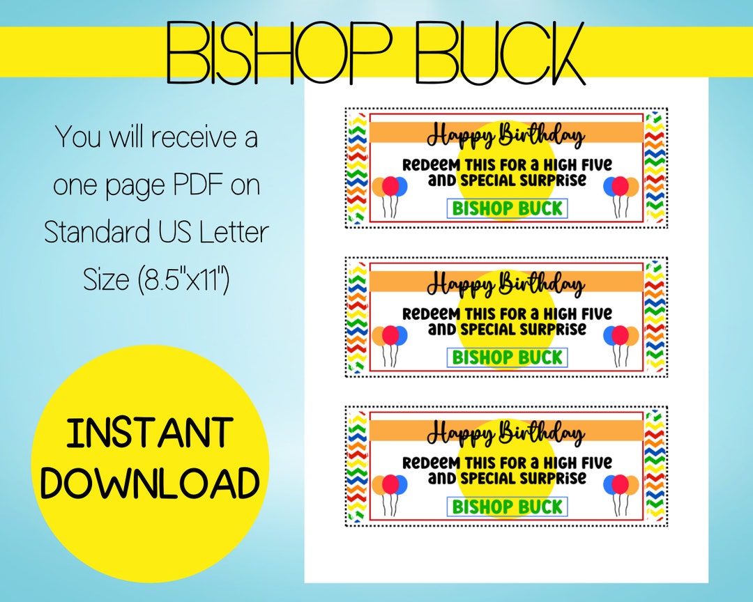 Bishop Bucks Primary Bishop Birthday Bucks LDS Primary Bishop Bucks ...