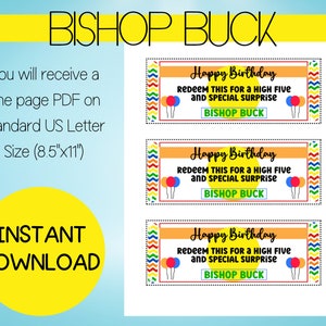 Bishop Bucks Primary Bishop Birthday Bucks LDS Primary Bishop Bucks ...