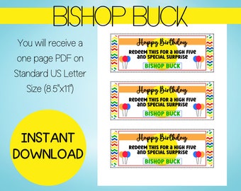 LDS Primary Birthday Bishop Bucks Primary Children Birthday Gift Coupon ...