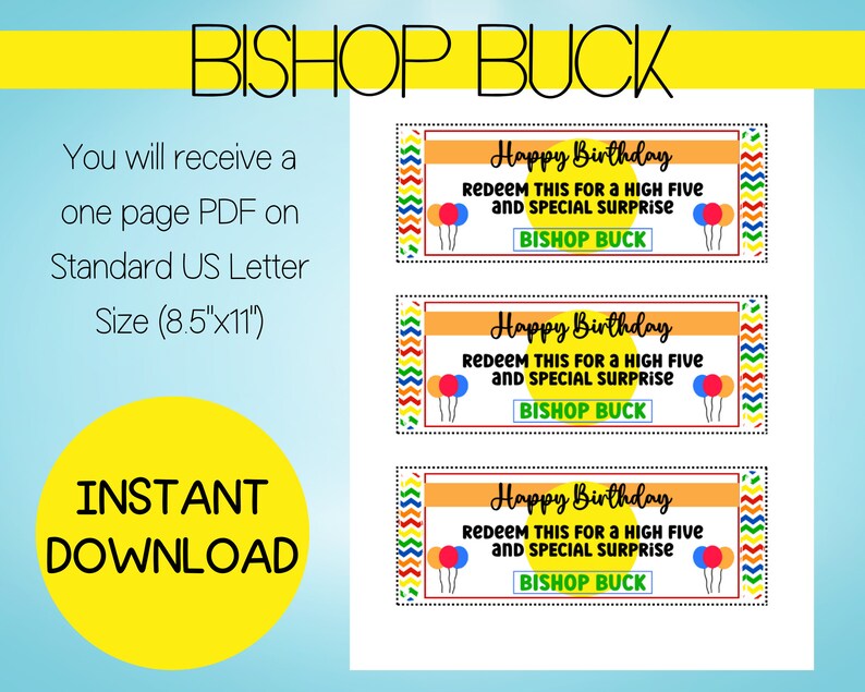 Bishop Bucks Primary Bishop Birthday Bucks LDS Primary Bishop Bucks ...