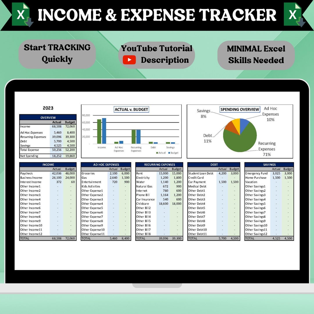 Income and Expense Tracker | Excel Personal Finance Spreadsheet ...