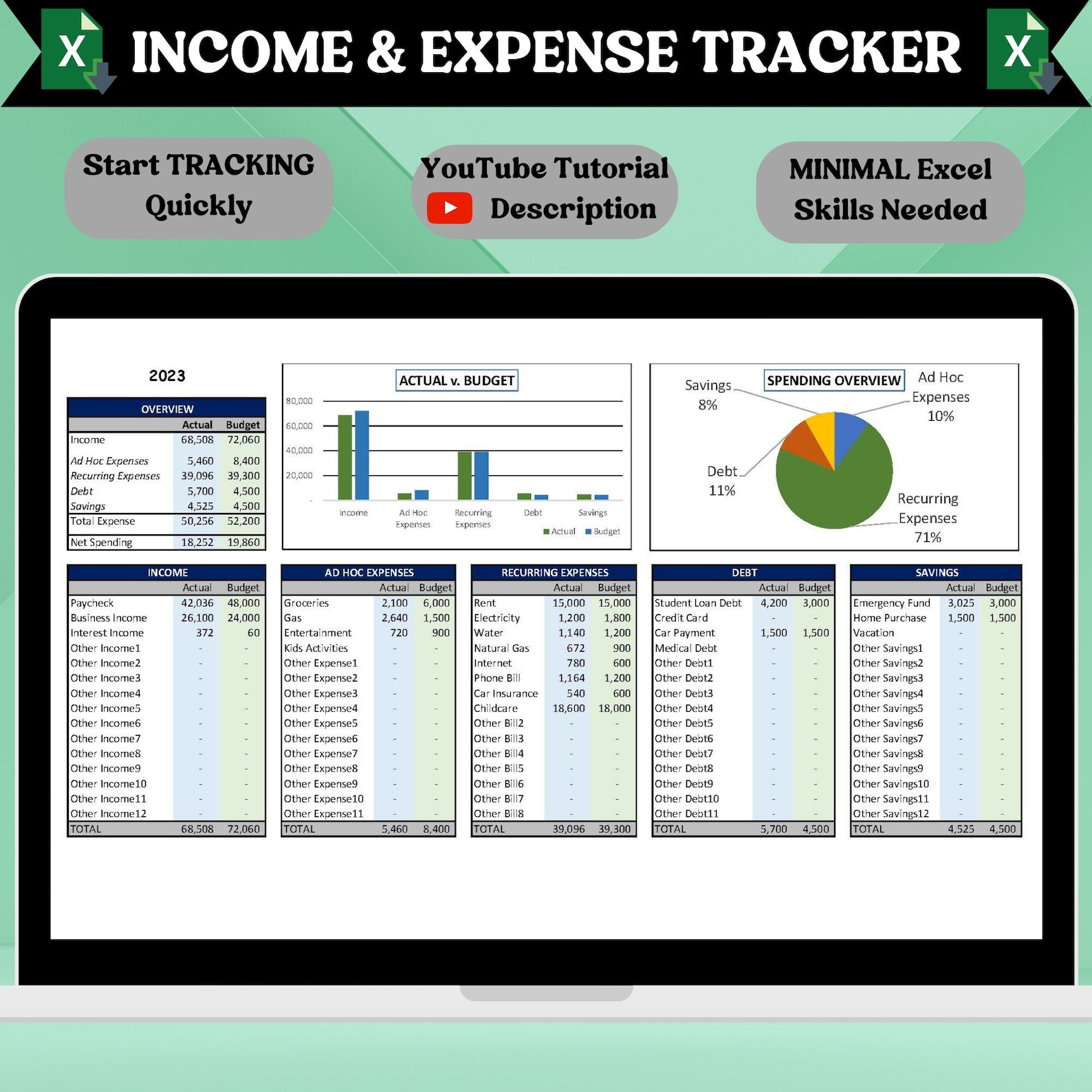 Income and Expense Tracker | Excel Personal Finance Spreadsheet ...