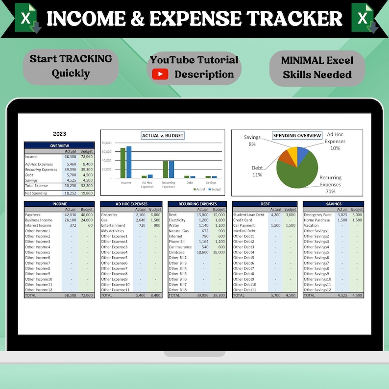 Income and Expense Tracker | Excel Personal Finance Spreadsheet ...