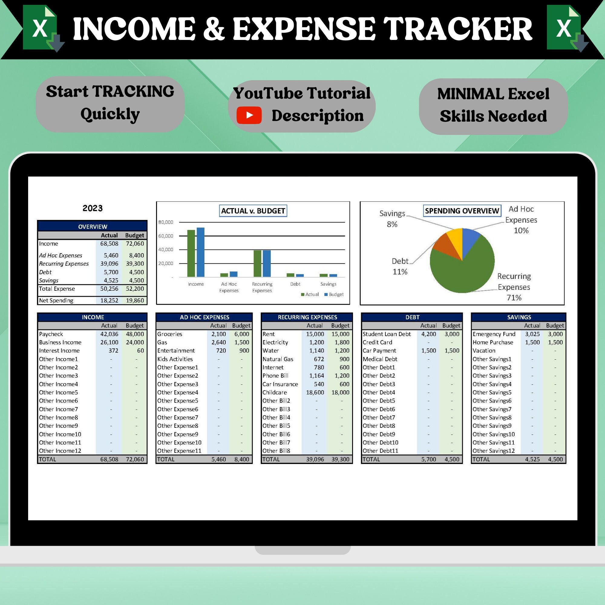 Income and Expense Tracker | Excel Personal Finance Spreadsheet | Income and Expense Spreadsheet ...