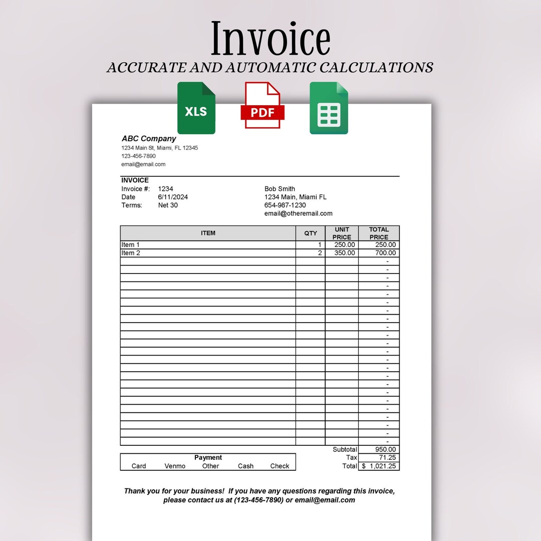 Editable Invoice Template | Custom Order Invoice Form | Excel Invoice ...