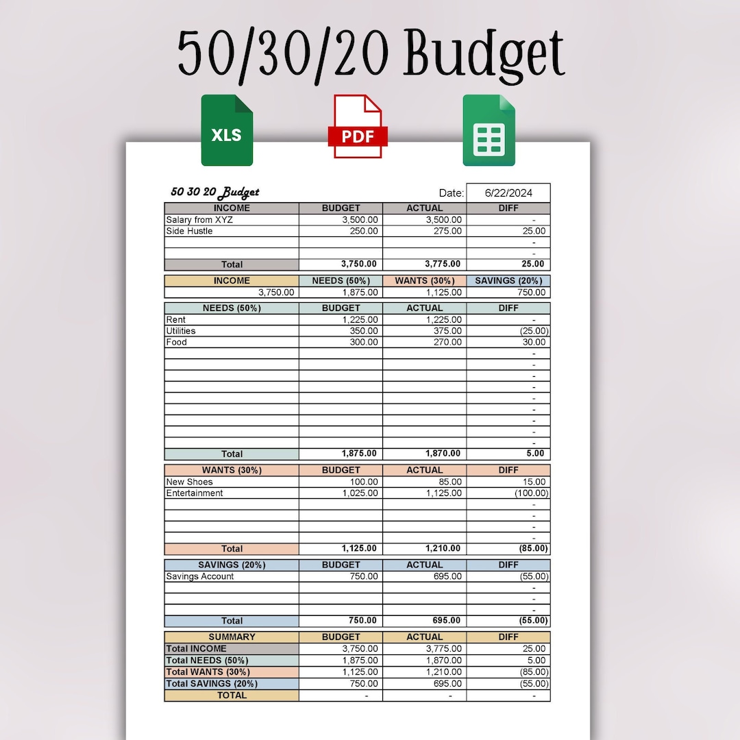 50/30/20 Budget Planner | 50-30-20 Budget Template | Monthly Budget ...