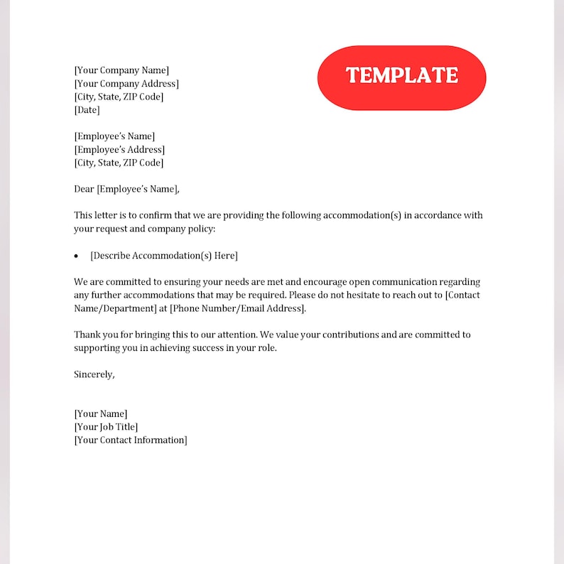 Reasonable Accommodation Letter Template | ADA Accommodation | ADA ...