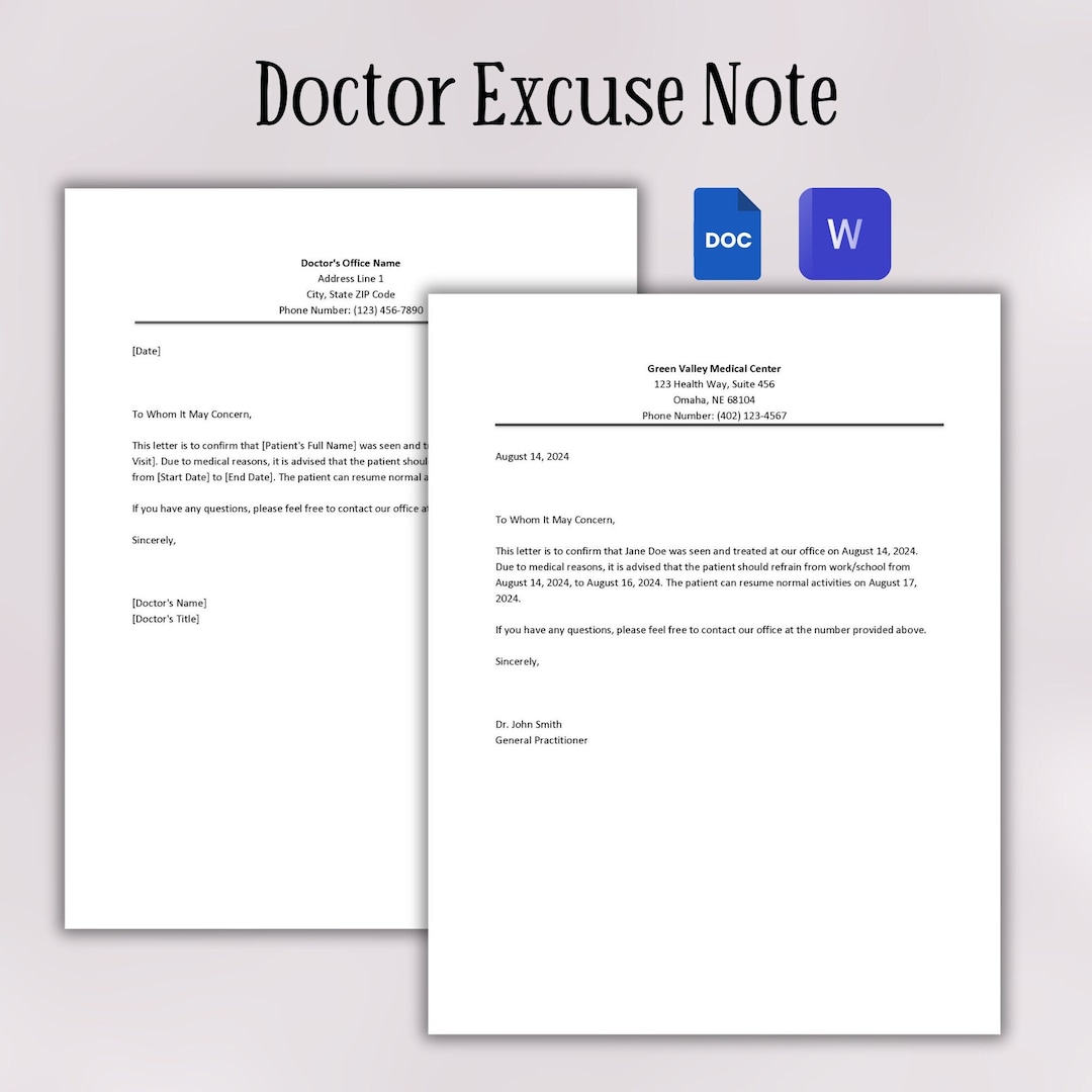 Editable Doctor Excuse Note Template | Printable Doctor's Note | Doctor ...