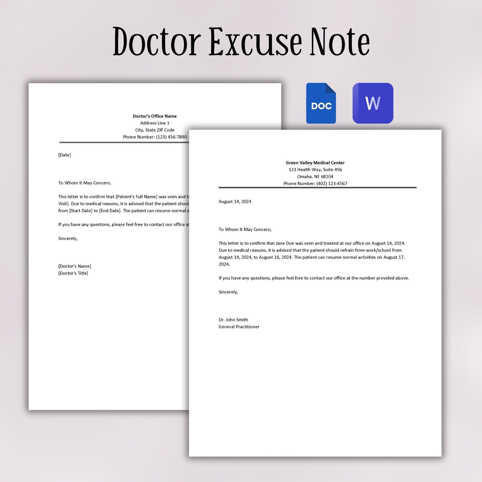 Editable Doctor Excuse Note Template | Printable Doctor's Note | Doctor ...