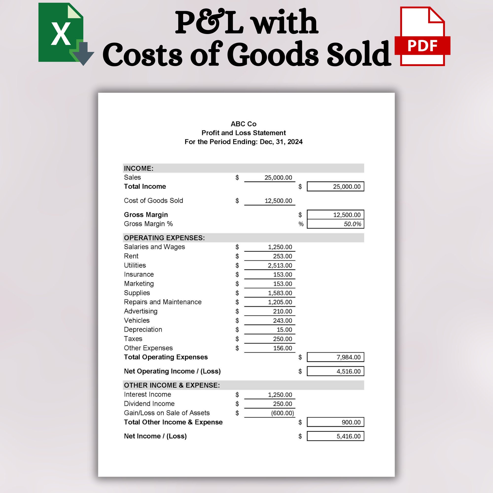 Printable Profit and Loss Form | Profit and Loss Statement Template | P ...
