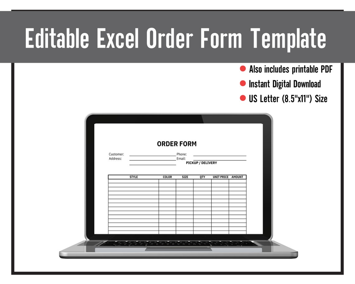 Order Form Template Printable Order Form Purchase Order Form - Etsy