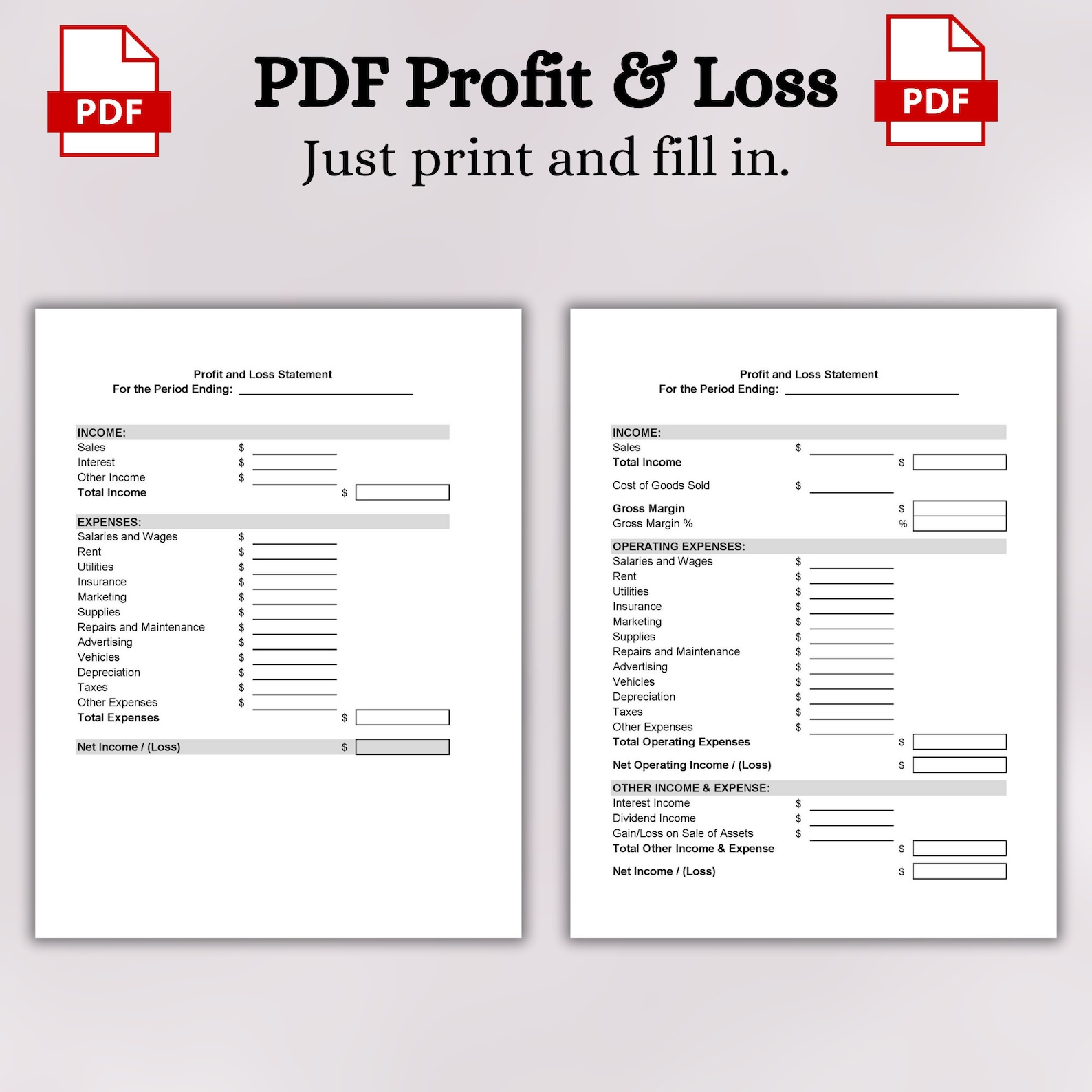 Printable Profit and Loss Form | Profit and Loss Statement Template ...