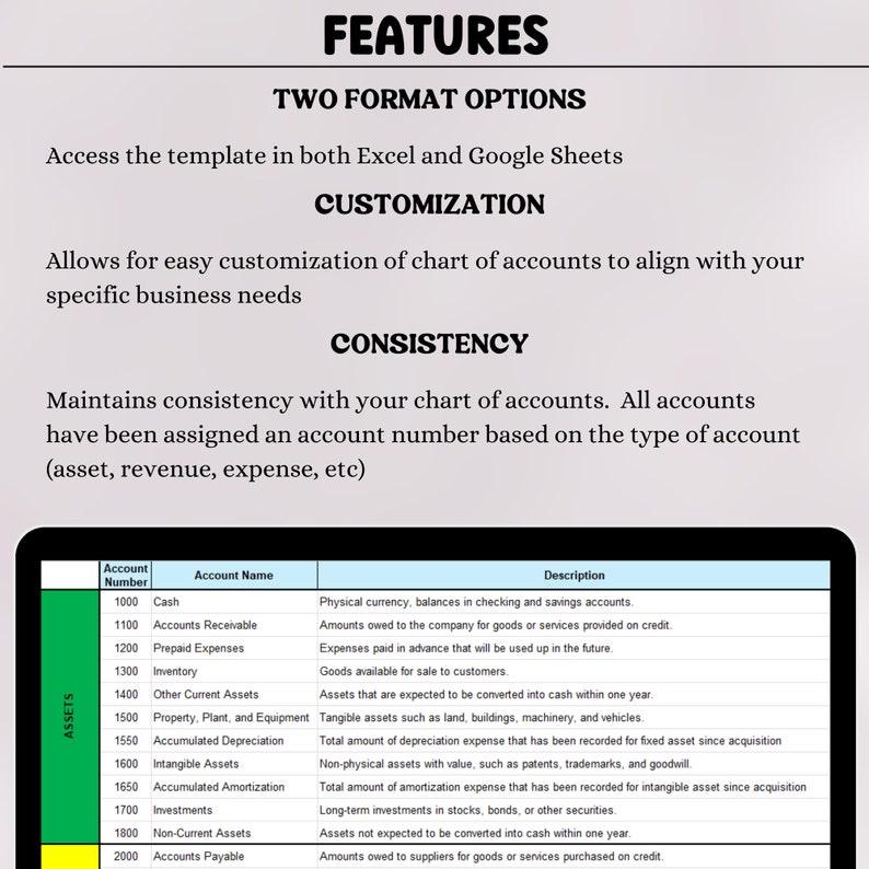 Chart of Accounts for Small Businesses | Bookkeeping Template ...