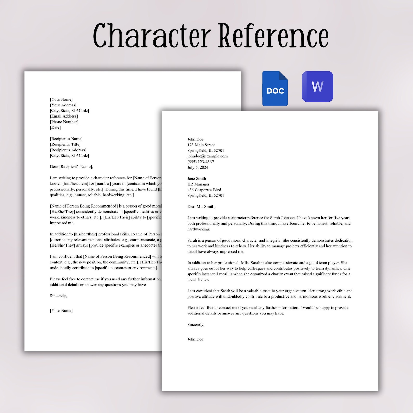 Character Reference Letter Template | Job Recommendation Letter ...