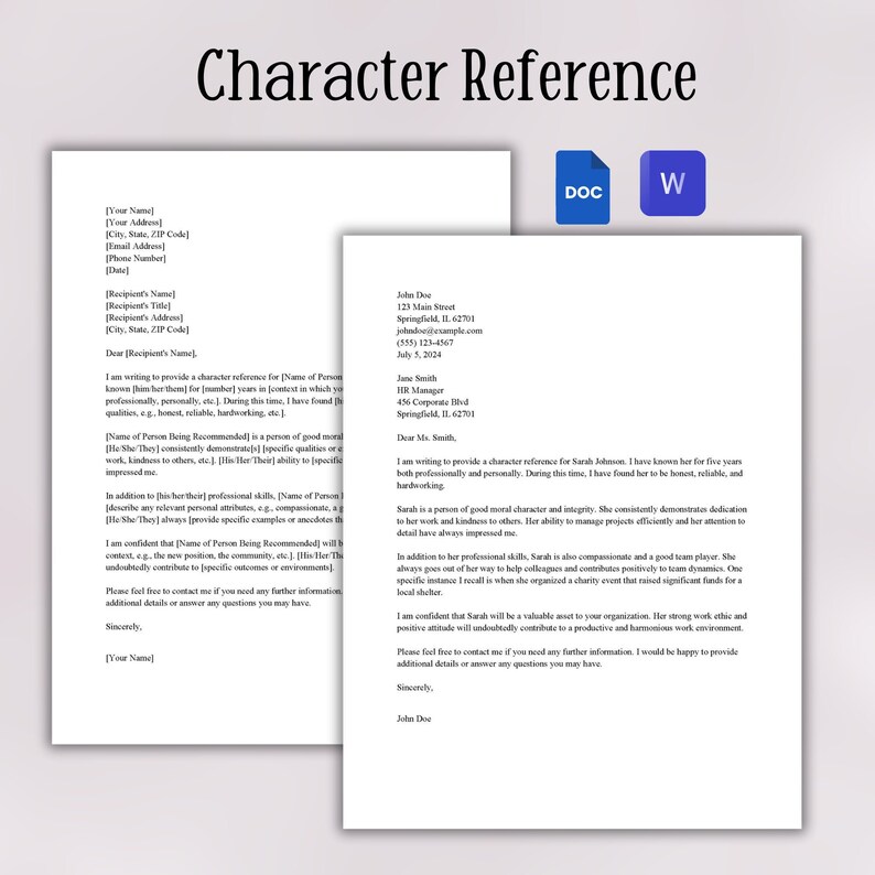 Character Reference Letter Template | Job Recommendation Letter ...