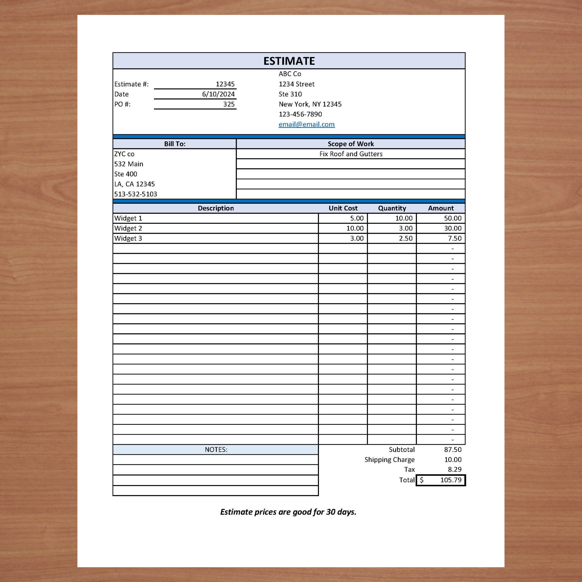 Construction Estimate Template Construction Bid Template Portfolio ...