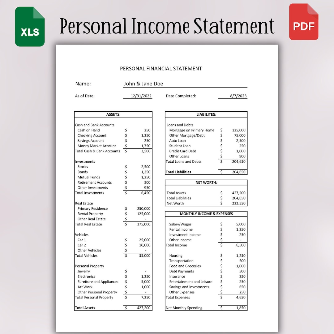 Personal Income Statement | Excel Personal Finance | Financial Planner ...