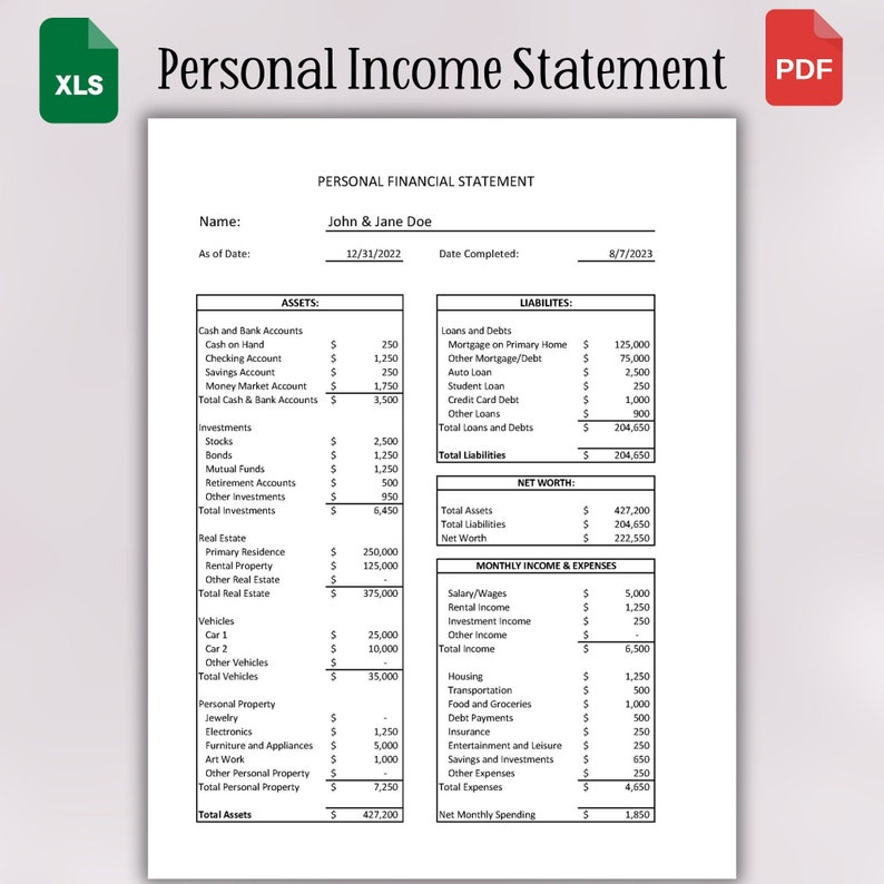 Personal Income Statement | Excel Personal Finance | Financial Planner ...