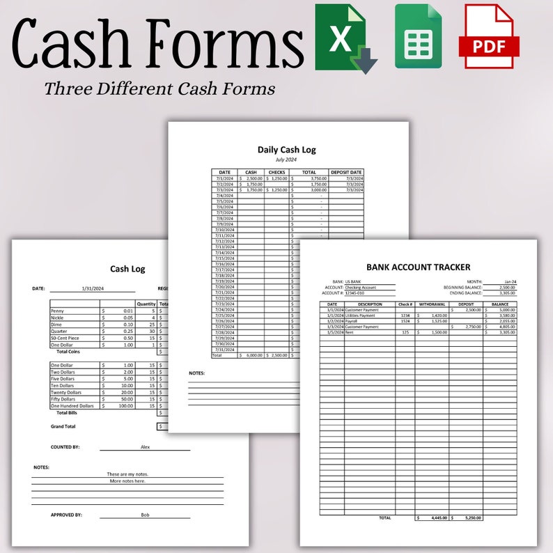 Printable Cash Register Log | Closing Cash Log | Petty Cash Tracker ...