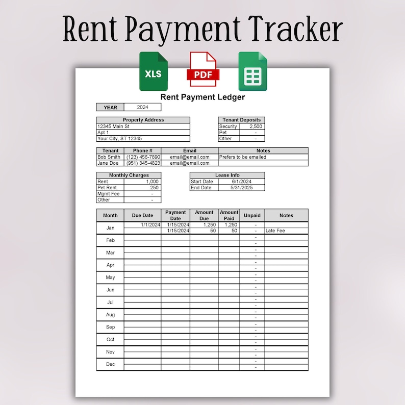 Rent Payment Tracker | Rental Payment Ledger | Monthly Rent Payment Log ...
