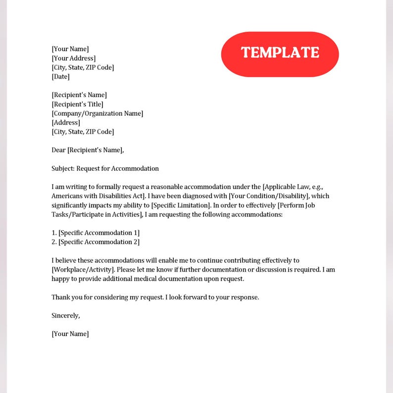 Reasonable Accommodation Letter Template | ADA Accommodation | ADA ...